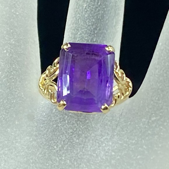 Jewelry | Antique 14k Yellow Gold Step Cut Rectangular Amethyst Scroll ...